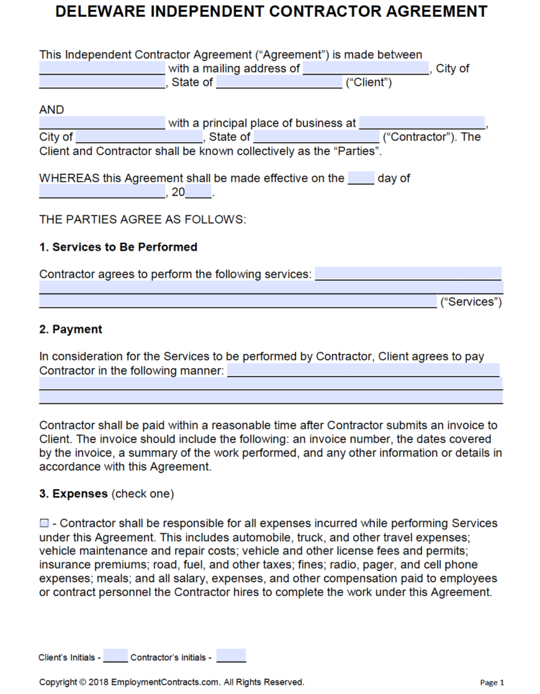 Delaware Independent Contractor Agreement | PDF | Word