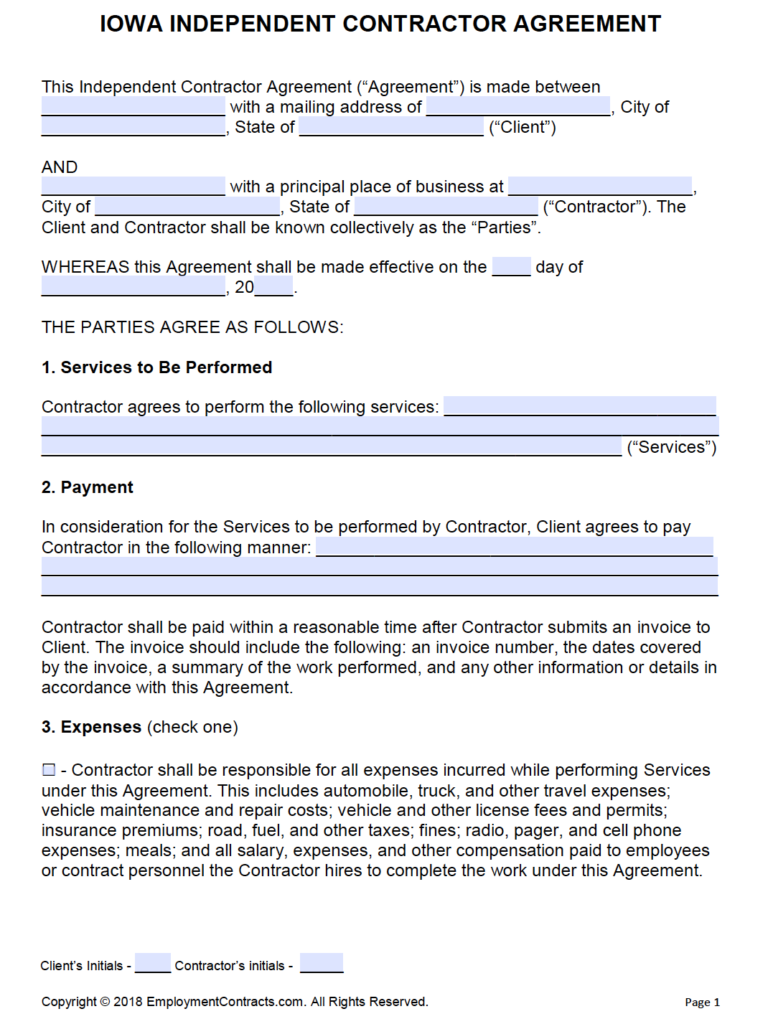 Iowa Independent Contractor Agreement | PDF | Word