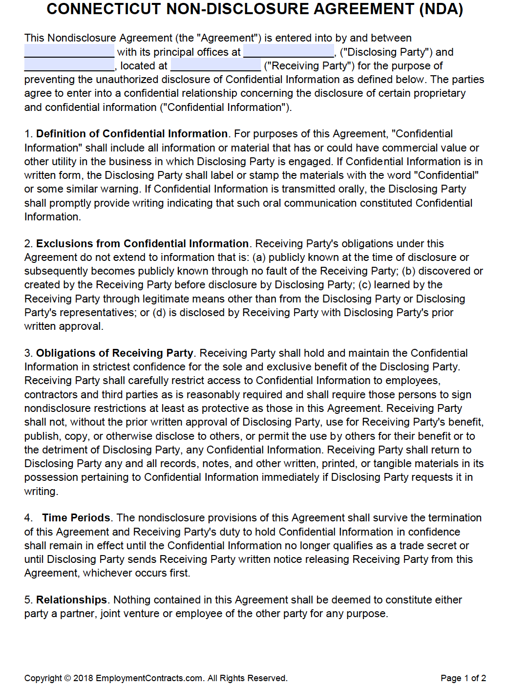 Connecticut Non-Disclosure Agreement (NDA) | PDF | Word