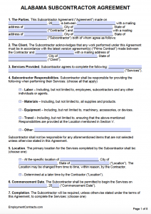 Alabama Subcontractor Agreement Template | PDF | Word