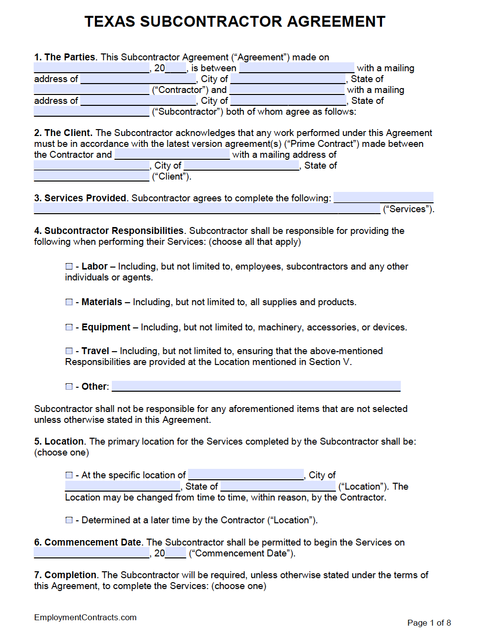 Texas Subcontractor Agreement Template PDF Word Texas Subcontractor Agreement Template PDF Word