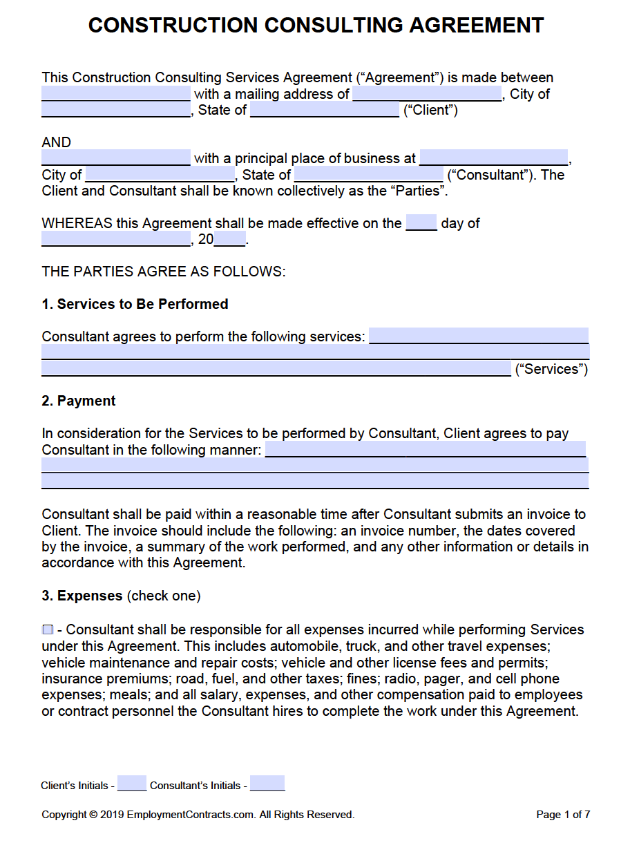 Construction Consultant Agreement PDF Word