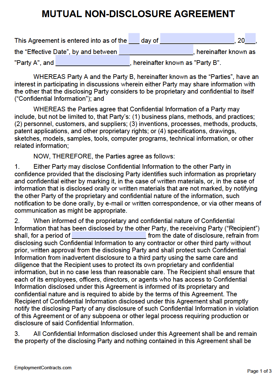 Mutual Non-Disclosure Agreement | PDF | Word