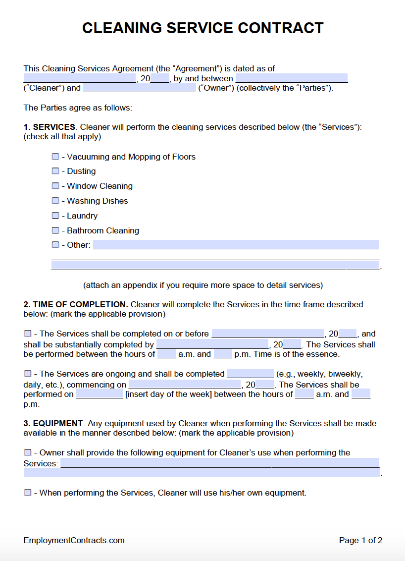 36 Sample Contract For House Cleaning Service Background Sample 