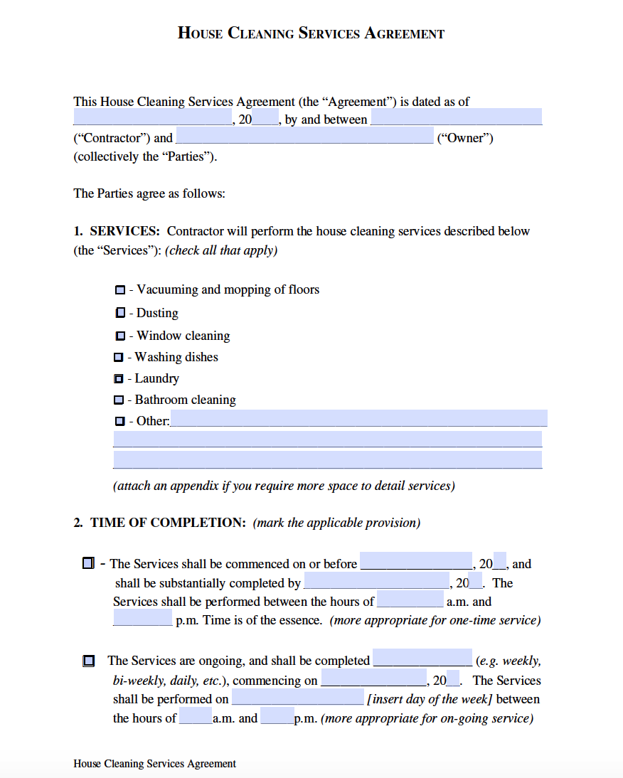Cleaning Service Contract | Residential & Commercial | PDF | Word